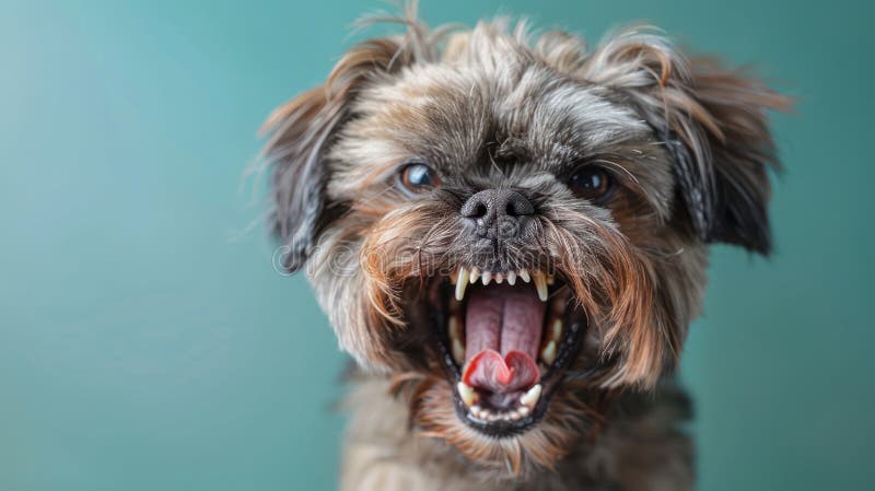 Shih Tzu, Angry Dog Baring Its Teeth, Studio Lighting Pastel Background ...