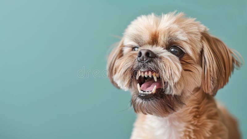 Shih Tzu, Angry Dog Baring Its Teeth, Studio Lighting Pastel Background ...