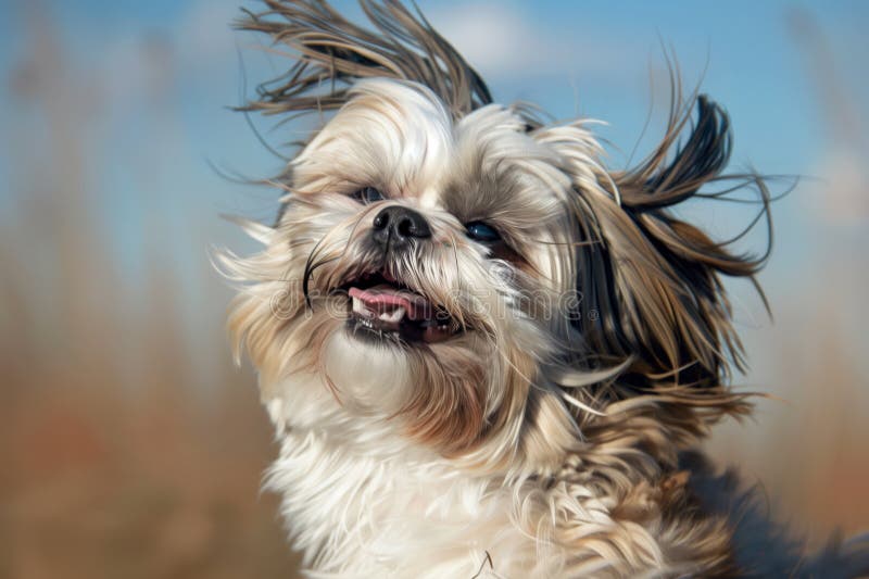 Shih Tzu Smiling with Fluffy Fur Blowing in the Wind Stock Photo ...
