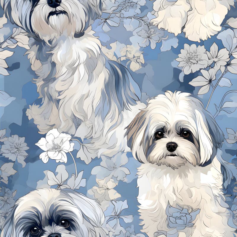 Shih Tzu Watercolor Patterns Design. AI Generated Stock Illustration ...