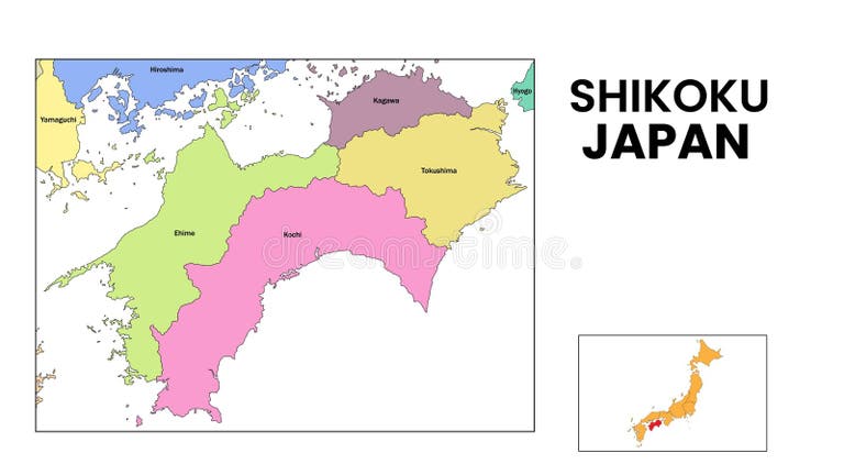 Shikoku Map. State and District Map of Shikoku Stock Vector ...