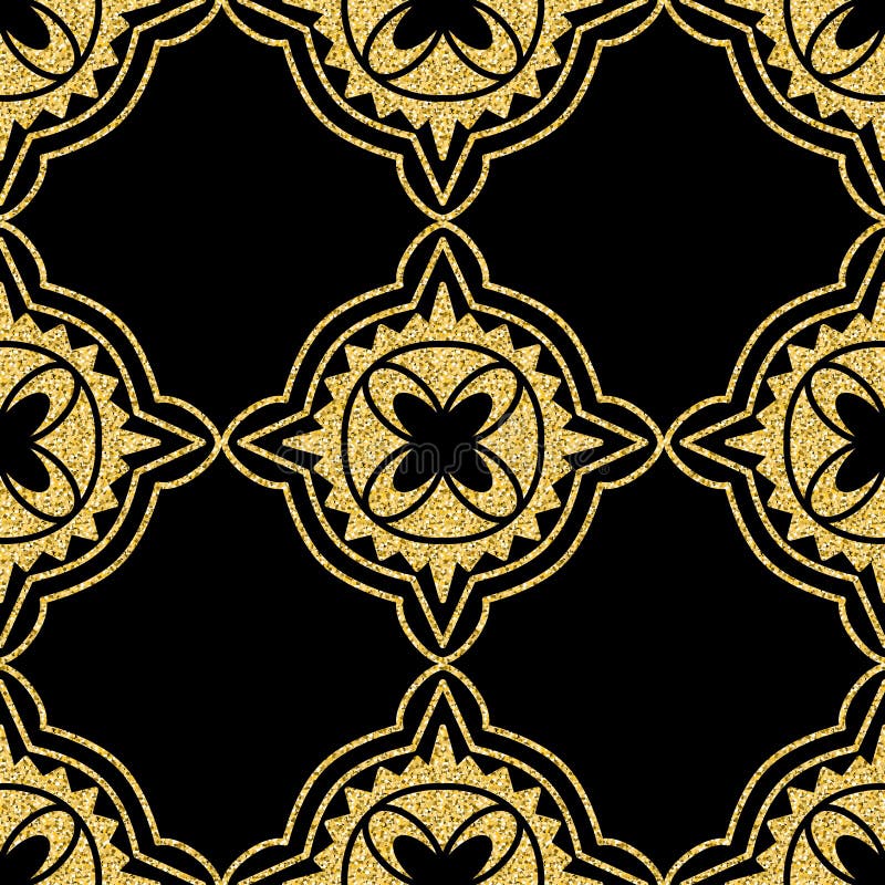 Shimmer Gold Seamless Pattern in Arabic Style, Black Gold Arabesque ...