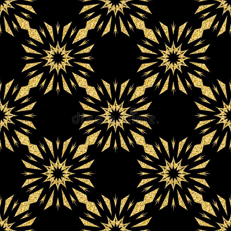 Shimmer Gold Seamless Pattern in Arabic Style, Black Gold Ornate ...