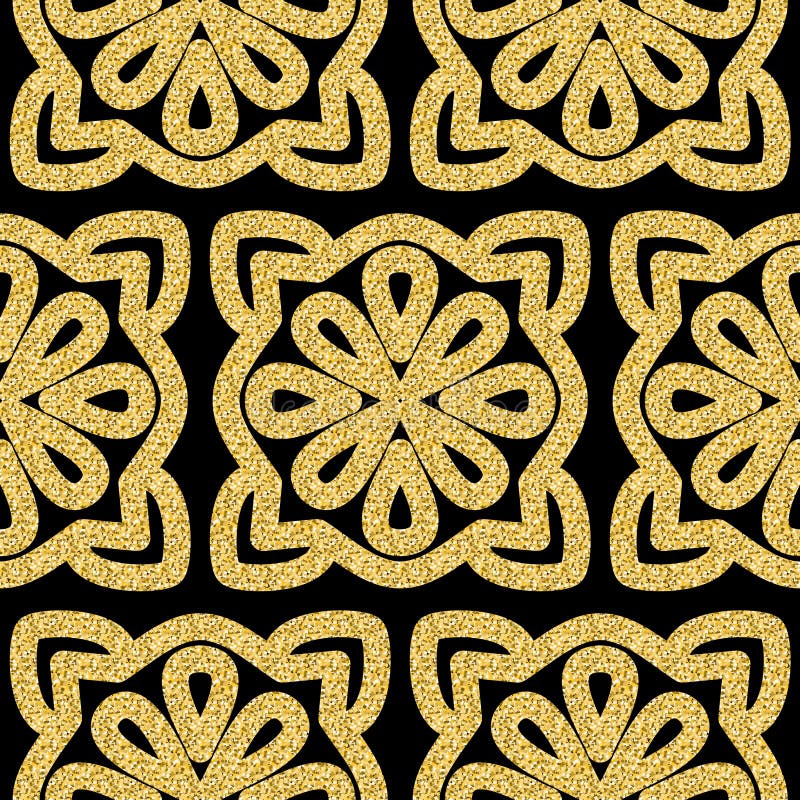 Shimmer Gold Seamless Pattern in Arabic Style, Black Gold Arabesque ...