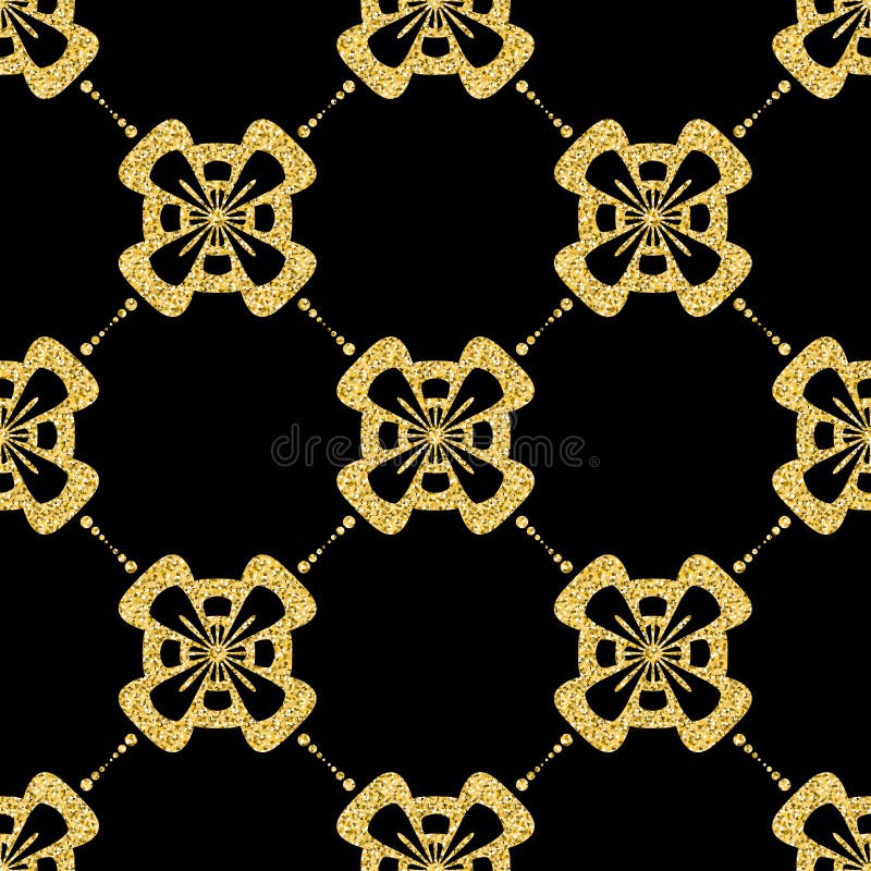 Shimmer Gold Seamless Pattern in Arabic Style, Black Gold Arabesque ...