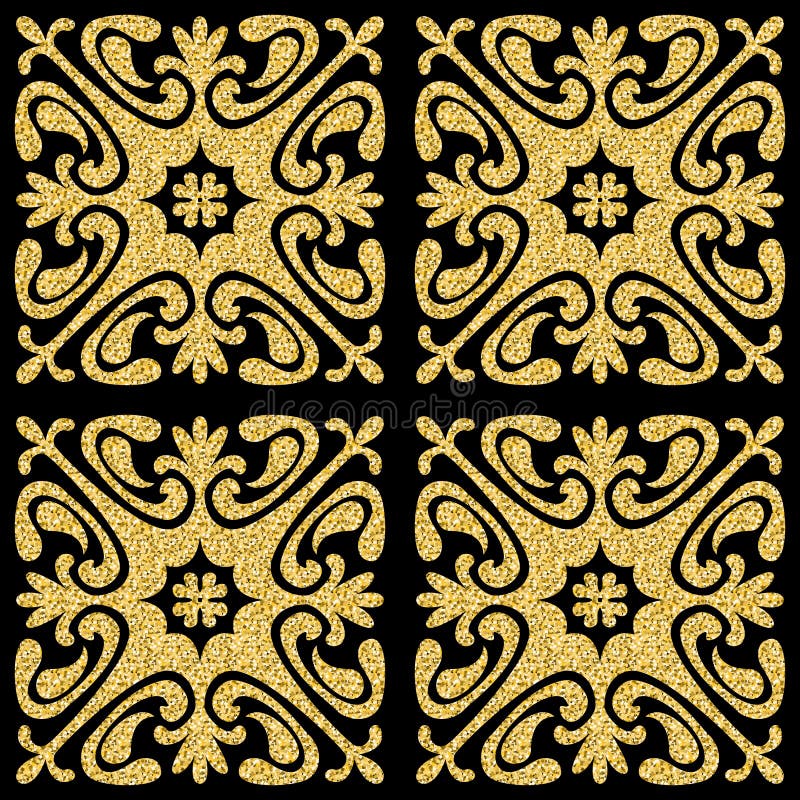 Shimmer Gold Seamless Pattern in Arabic Style, Black Gold Arabesque ...