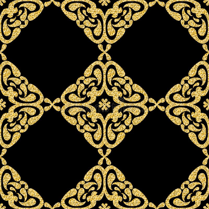 Shimmer Gold Seamless Pattern, Black Gold Arabesque Ornate Pattern for ...