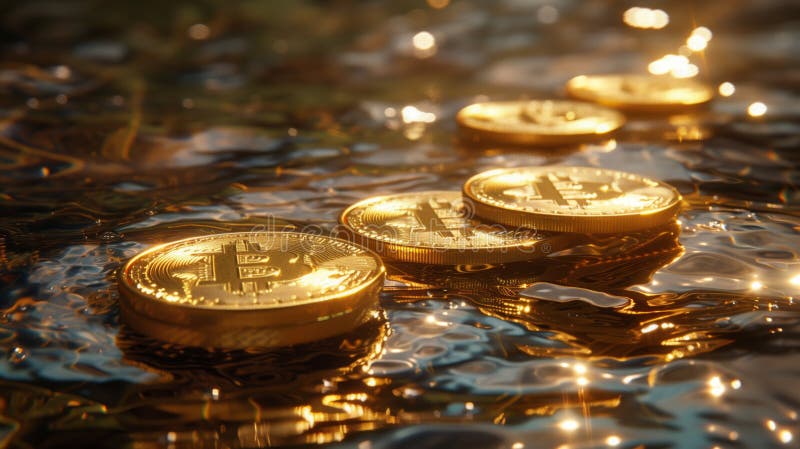 Liquid Gold Coins Swim in Water, a Sparkling Treasure Beneath the ...
