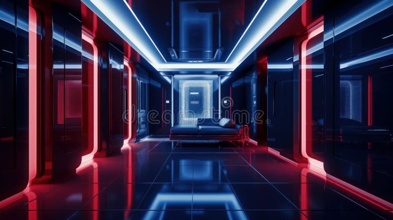 Shimmering Bionic Design: Cobalt Blue and Ruby Red Interiors Stock ...