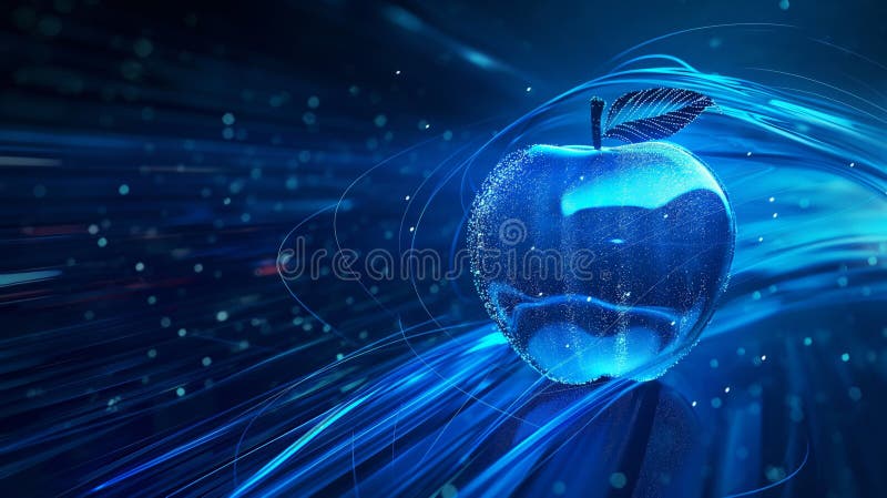 Shimmering Blue Apple in a Digital Stream Stock Photo - Image of ...
