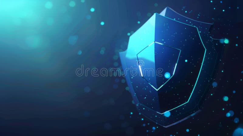 Glowing Blue Digital Shield on Dark Background Stock Illustration ...