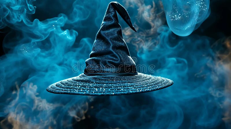 A Mystical Blue Witch Hat with Sparkles Surrounded by Swirling Smoke at ...