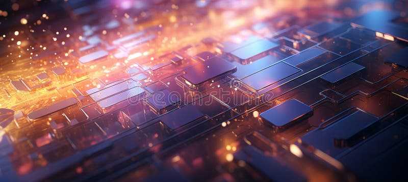 Shimmering Bokeh Backdrop with Digital Circuit Patterns in Bright ...