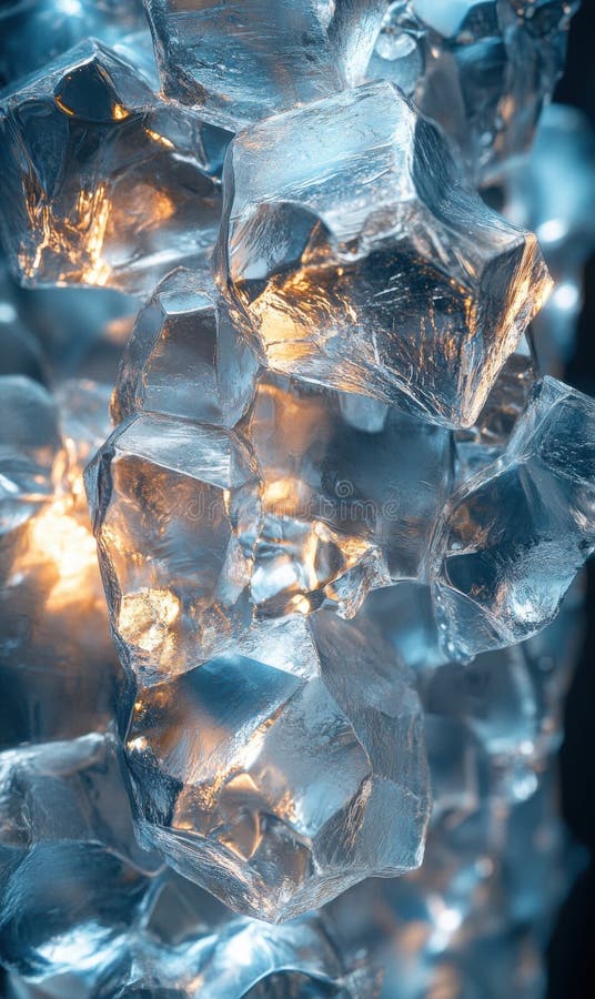 Beautiful Clear Ice Cubes Illuminated by Warm Light Creating a Stunning ...