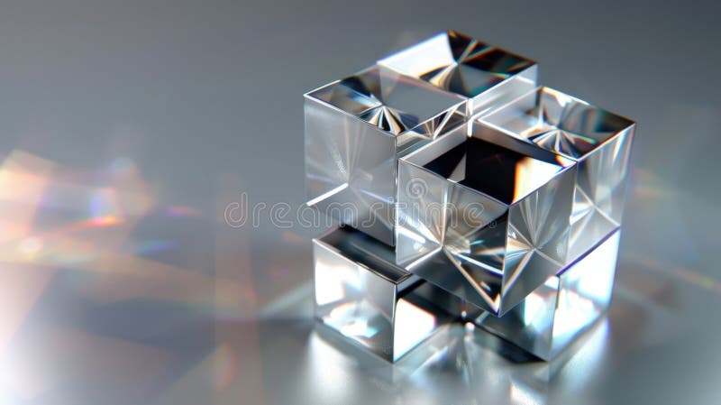 Shimmering Crystal Cube on Reflective Surface: Study in Geometry and ...