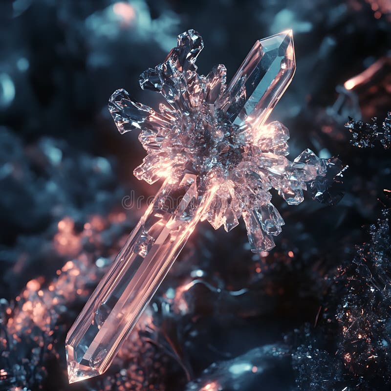 Shimmering Crystal Formation on a Dark, Blurred Background Stock ...