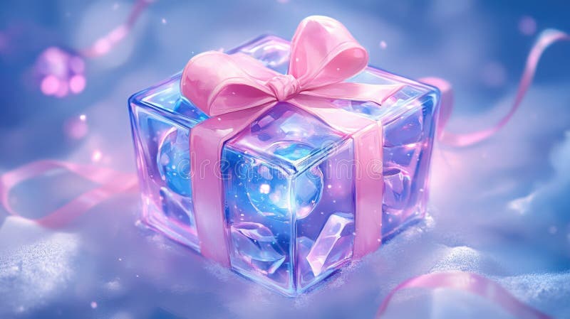 Shimmering Crystal Gift Box Adorned with Pink Ribbon on Sparkling ...