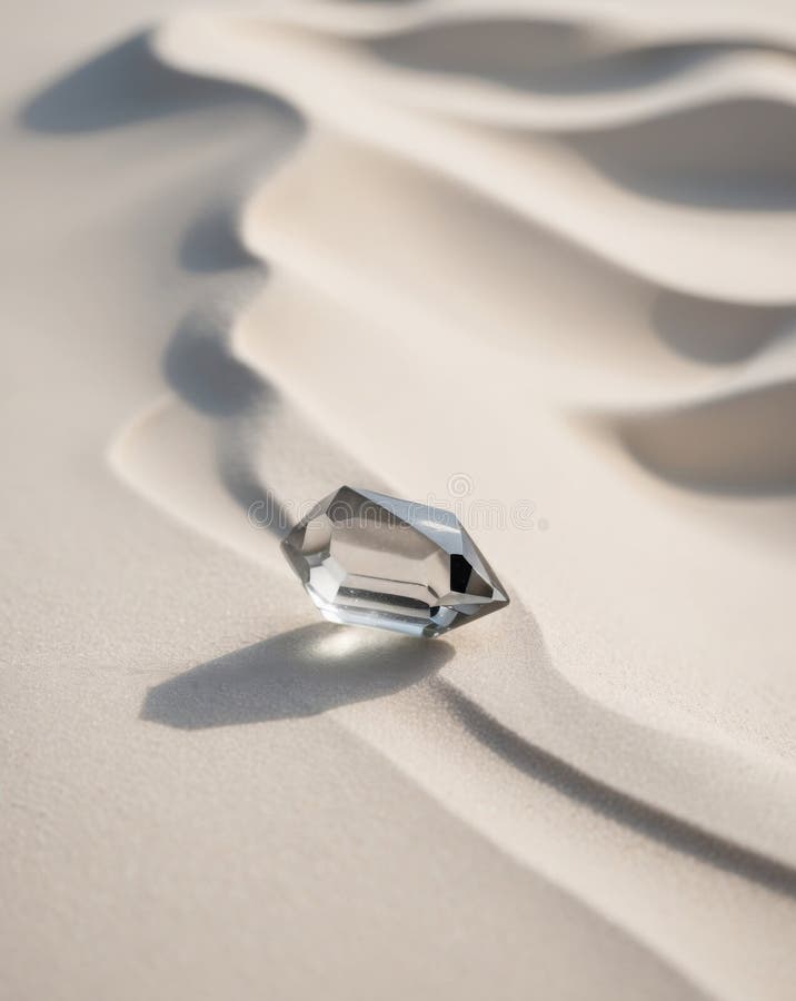 Shimmering Crystal Resting on Smooth Sandy Surface. Stock Illustration ...