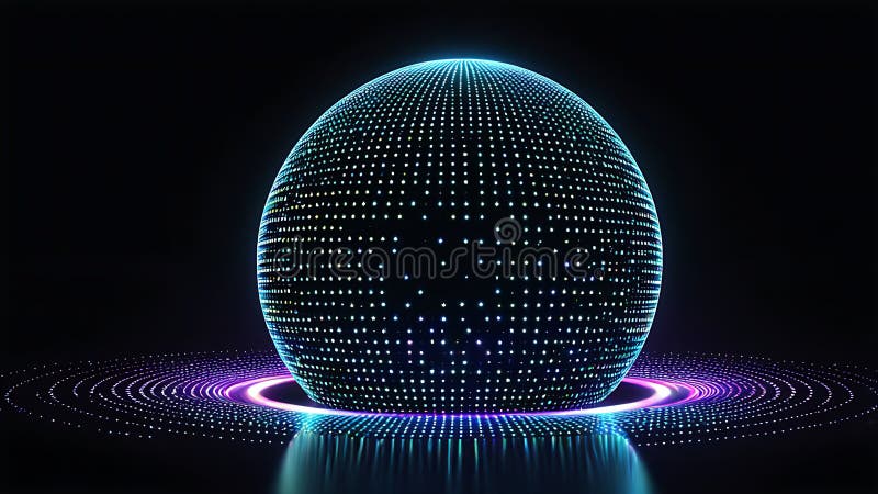 A Shimmering Dark Blue Holographic Sphere on a Black Background. a ...