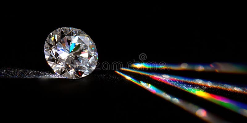 Shimmering Diamond Reflecting Prismatic Light on Black Surface Concept ...