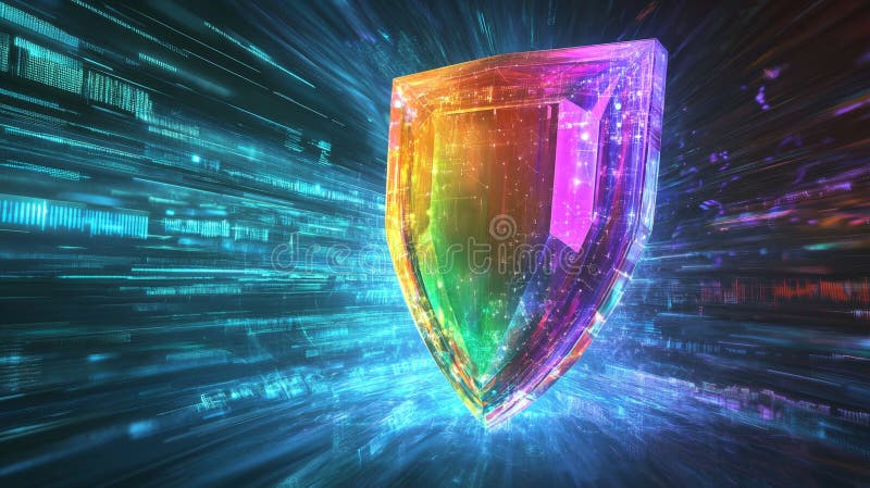 Shimmering Digital Fortress with Iridescent Shield Effect Stock ...