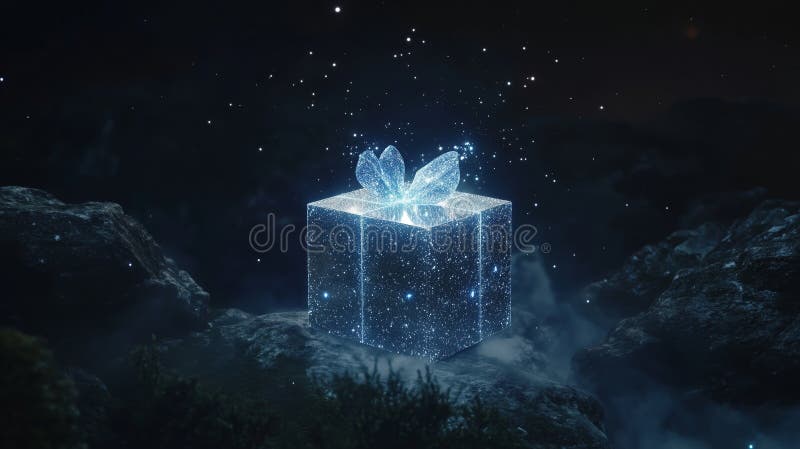 Shimmering Digital Gift Box Futuristic Blue Light Effects Stock Photos ...