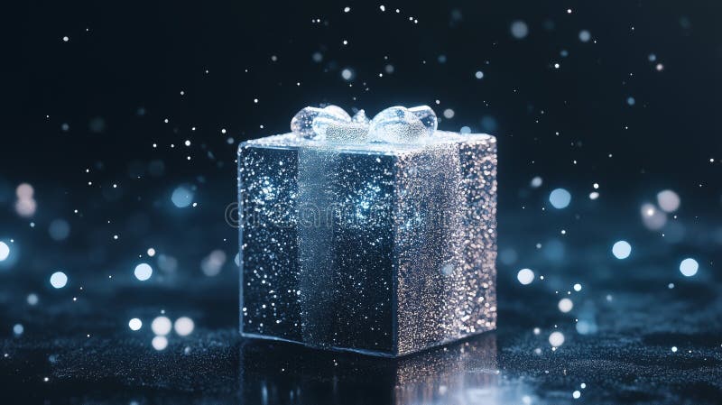 Shimmering Digital Gift Box with Futuristic Blue Light Effects Stock ...