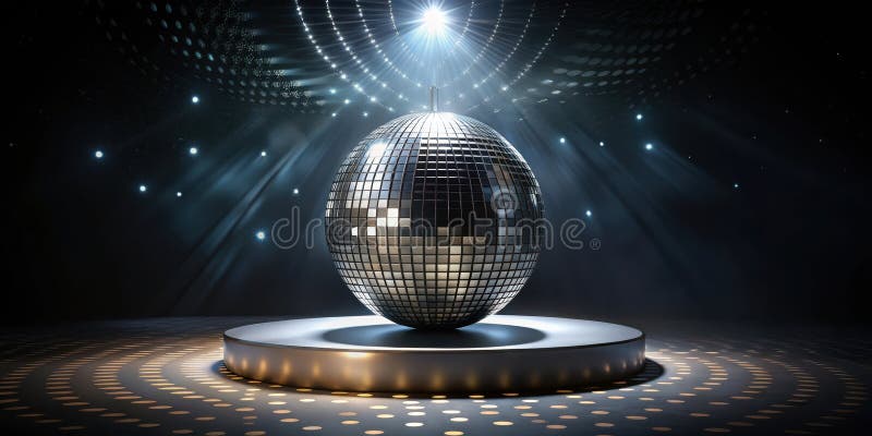 A Shimmering Disco Ball Centerpiece on a Raised Platform, Illuminated ...