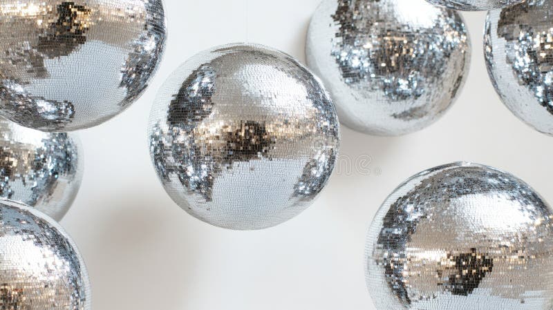 Shimmering Disco Balls Reflecting Light on Dance Floor Stock Image ...