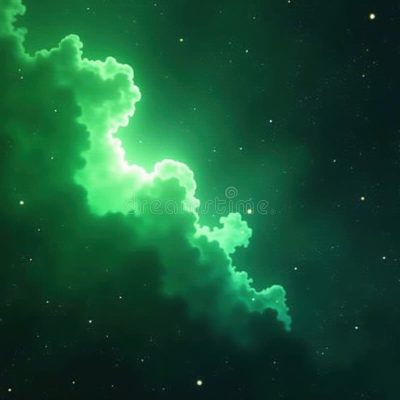 Shimmering Emerald Nebula, Wispy Particle Streams Drift , Universe ...