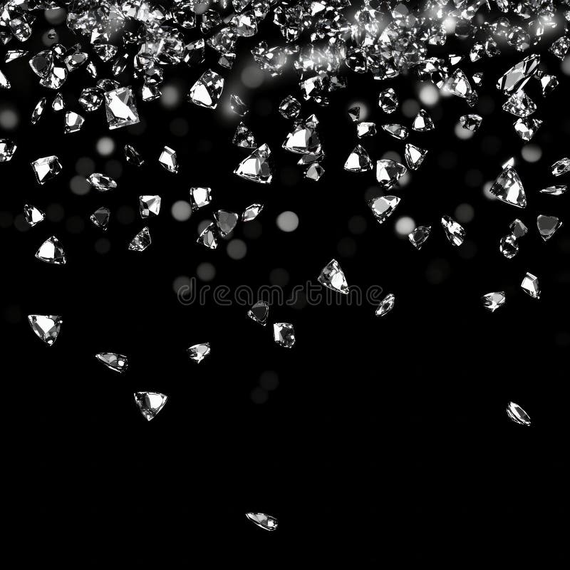 Shimmering Falling Diamonds on Black Background with Sparkling Lights ...