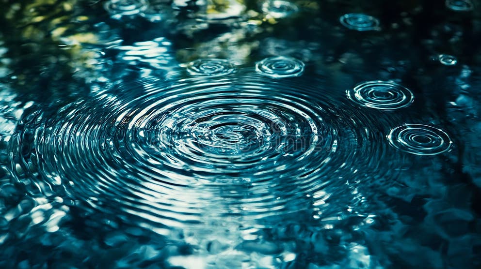 Shimmering Fluid Surface with Quantized Ripples Each Ripple Forming ...