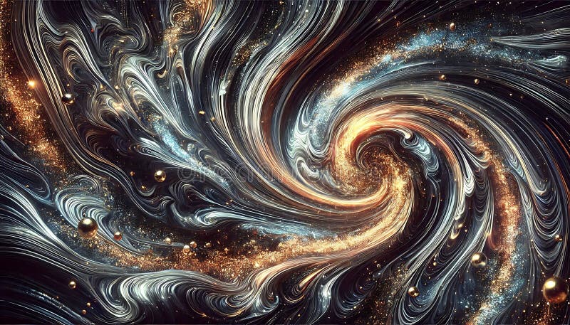 Shimmering Galaxy-like Liquid Swirl with Metallic Accents and Dynamic ...