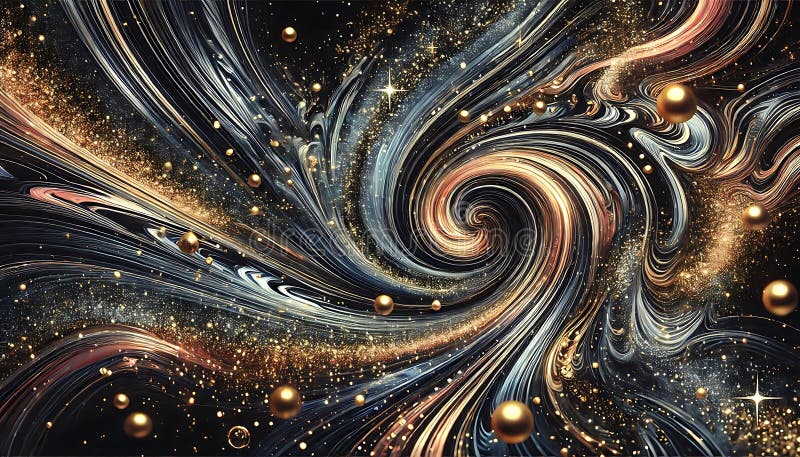 Shimmering Galaxy-like Liquid Swirl with Metallic Accents and Dynamic ...