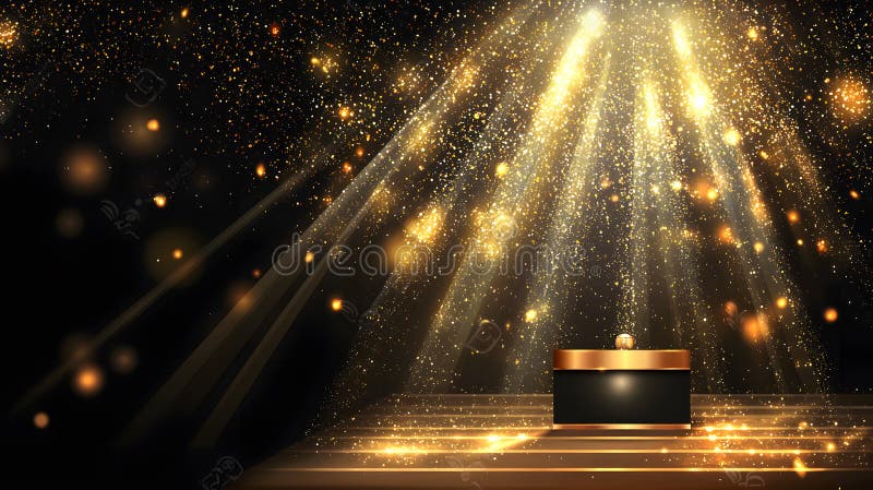 Shimmering Gift Box with Golden Light Rays Stock Illustration ...