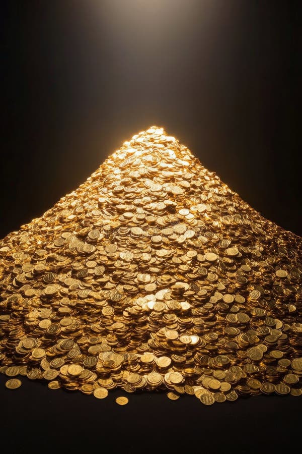 Shimmering Gold Coins Create a Dazzling Pyramid Under Radiant Light ...