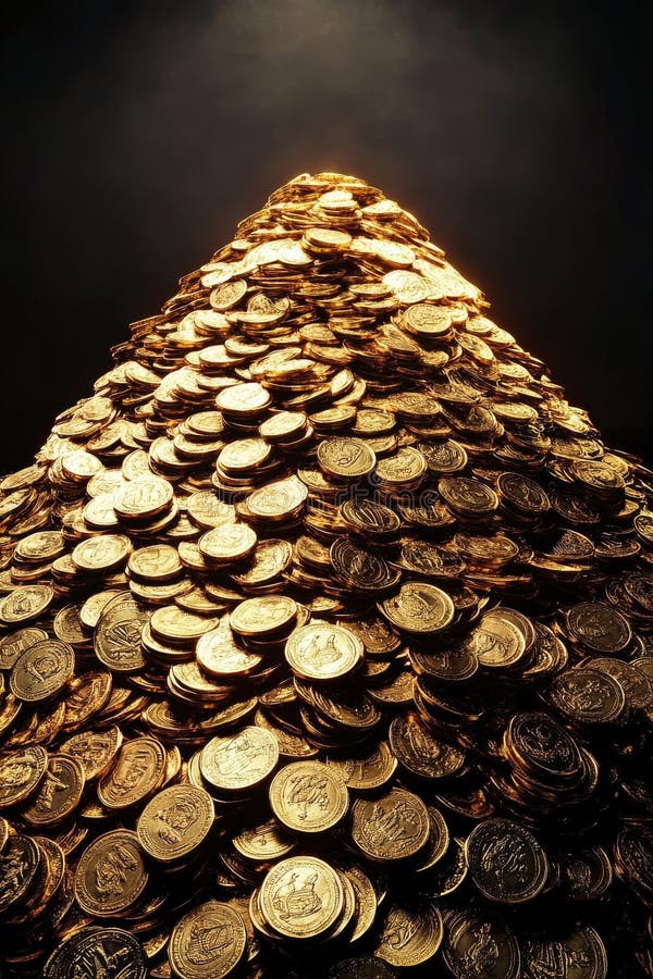 Shimmering Gold Coins Create a Dazzling Pyramid Under Radiant Light ...