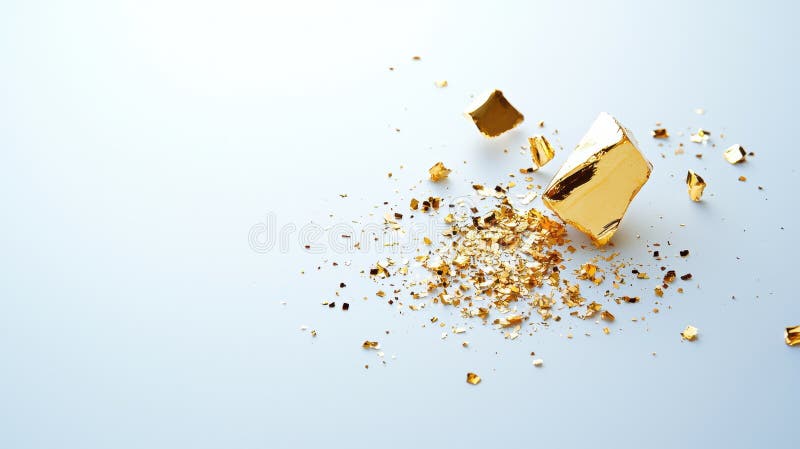 Shimmering Gold Flakes and Irregular Gold Nugget on Soft Gradient ...