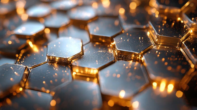 Shimmering Gold Hexagonal Patterns Reflect Light, Creating a Dynamic Visual Texture in a ...