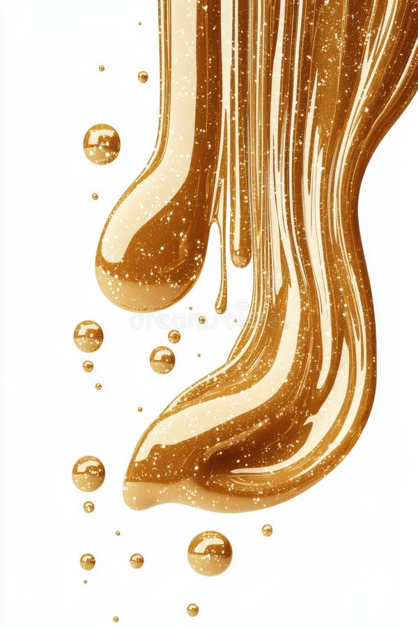 Shimmering Gold Liquid Flow with Sparkles on White Background Stock ...