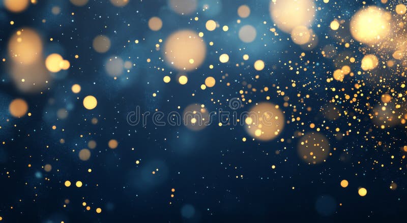 Shimmering Gold Particles Float Against a Dark Blue Background Creating ...