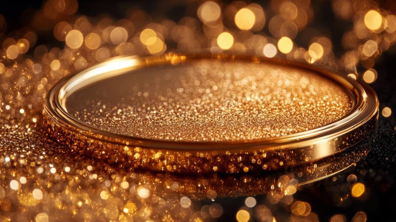 Shimmering Gold Powder in a Round Container on a Reflective Surface ...