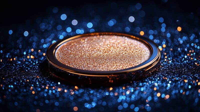 Shimmering Gold Powder in a Round Container on a Reflective Surface ...
