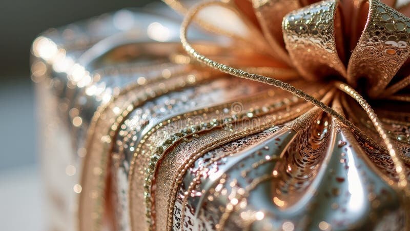 Shimmering Gold and Silver Wrapped Gift with Bow Stock Photo - Image of ...