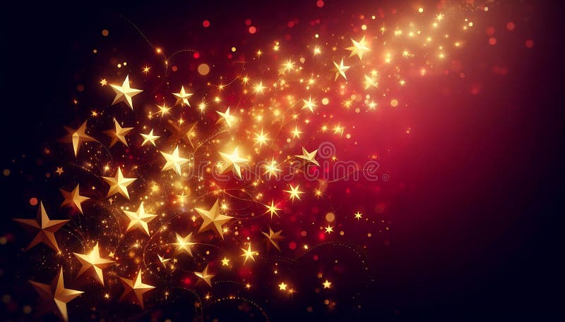 Shimmering Gold Stars Cascading on Deep Red Background with Soft ...