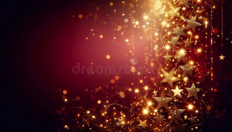 Shimmering Gold Stars Cascading on Deep Red Background with Soft ...