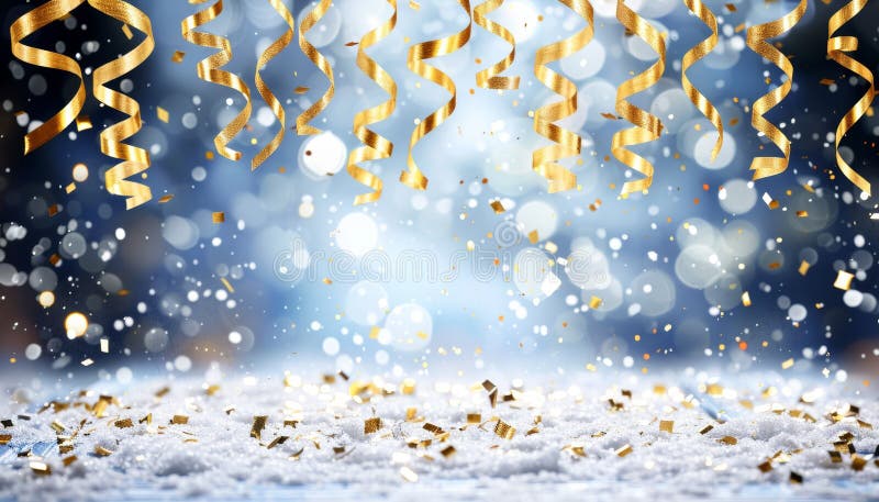 Shimmering Golden Confetti Falling on Soft Focus Blue Background for ...
