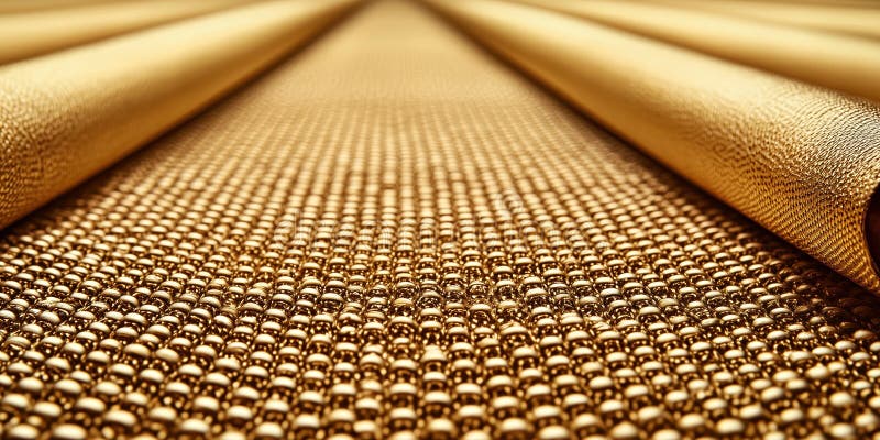 Shimmering Golden Fabric Rolls on a Smooth Surface in a Well-lit Studio ...