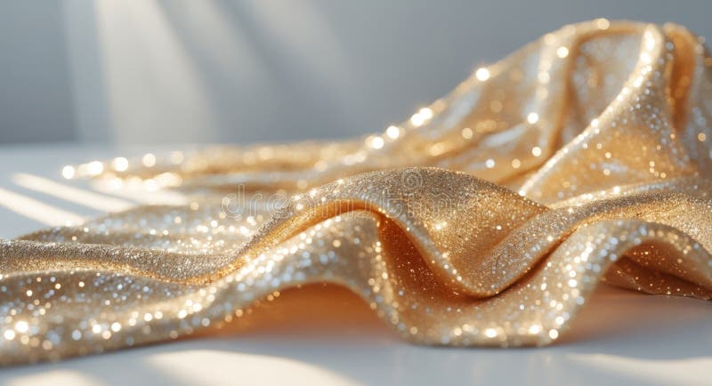 Shimmering Golden Fabric with Sparkles for Luxurious Textiles. Stock ...