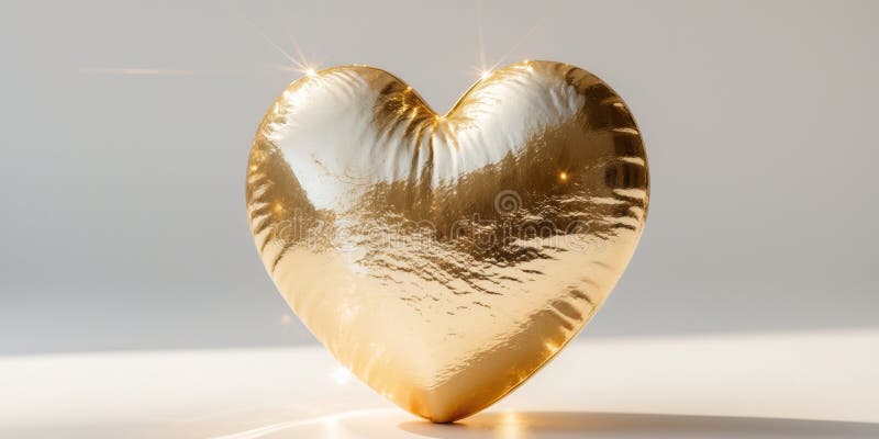 Shimmering Golden Heart with Reflective Metallic Sheen. Stock Photo ...